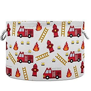 visesunny Firefighter Fire Truck Laundry Baskets Fabric Storage Bin Storage Box Collapsible Storage Basket Toy Clothes Shelves Basket for Bathroom,Bedroom,Nursery,Closet,Office