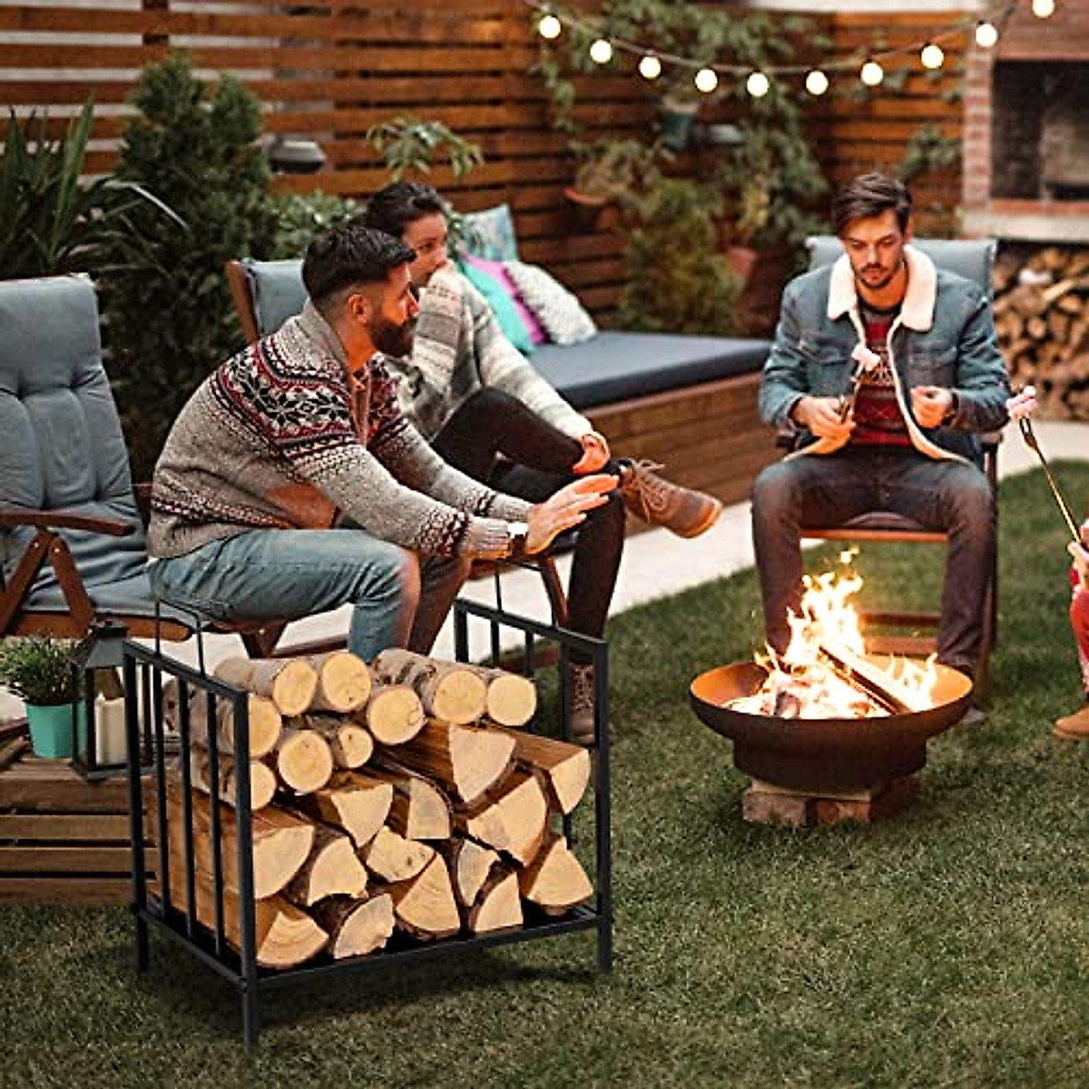 Tangkula Firewood Rack, Heavy Duty Logs Stand Stacker with Convenient Side Handles, Sturdy Steel Frame & Raised Legs, Metal Log Holder Stand for Indoor Fireplace, Outdoor Patio Fire Pit Stove, Black