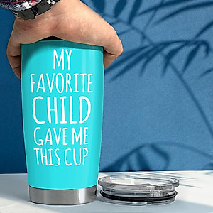 SANDJEST Mom Tumbler Gift for Mom from Son, Daughter - My Favorite Child Gave Me This Cup 20oz Insulated Travel Mug - Awesome Mother's Day, Birthday, Christmas Tumblers Gifts Idea for Moms