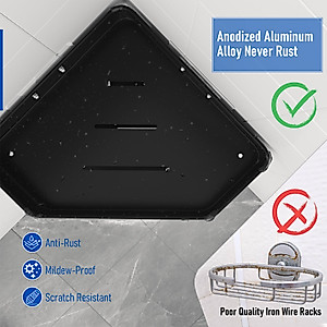Big Lighting Deals Corner Shower Shelf 2-Pack, Larger Adhesive Shower Corner Caddy for Inside Shower with Hooks and Towel Bar, Corner Shower Organizer for Bathroom, Black