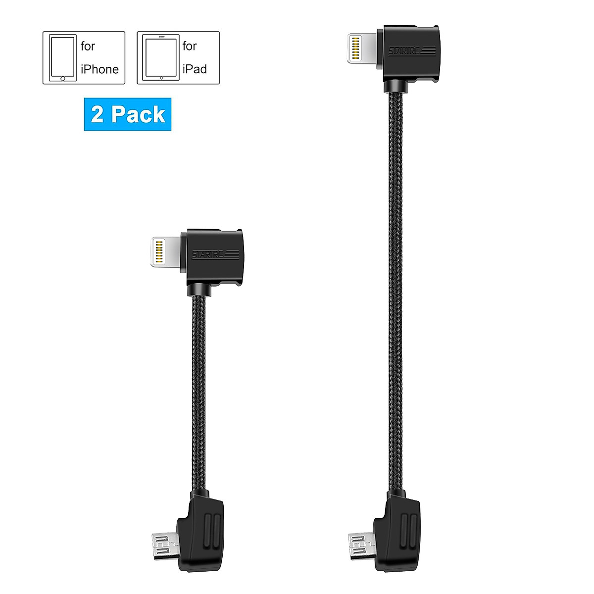 STARTRC 11.8inch and 3.9inch Lightning Data Cable to Micro USB MFI Certified for DJI Neo/Mini 4K/Mini SE/Mavic Mini/Mavic 2 Pro&Zoom/Mavic Air Controller Accessories,Tablet Phone OTG Cables(2 Pack)