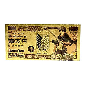 YJacuing Anime Attack on Titan Gold Coated Banknote, Limited Edition Collectible Bill Bookmark (6 PCS Collection)