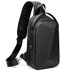 Fenruien Hard Shell Waist Pack for Men&Women with USB, Shoulder Pack Anti-Theft LockWaterproof 10.2 inch Single Strap for Travel Hiking Daily