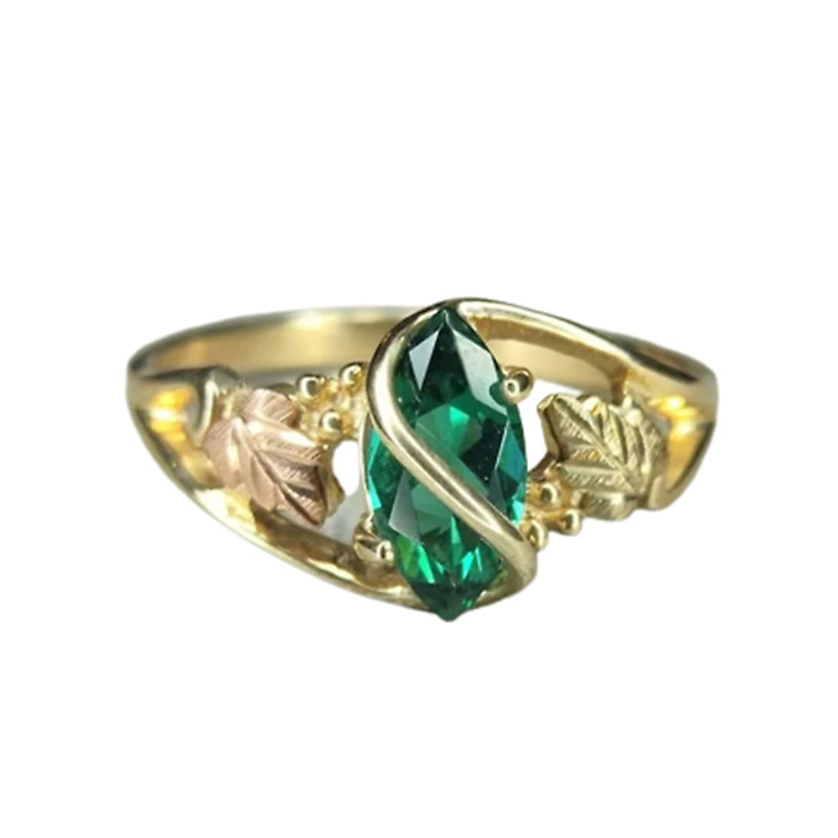 Lab Created Emerald Marquise Wrap Ring, 10k Yellow Gold, 12k Pink and Green Black Hills Gold Size 5.5