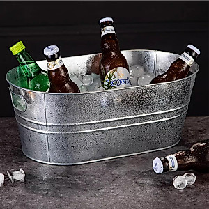 4 Pack Galvanized Tub 4 Gallon Ice Bucket Large Metal Drink Buckets for Parties Beer Beverage Tub with Carry Handles for Champagne Cocktails Wine Cooling for Mimosa Bar Supplies