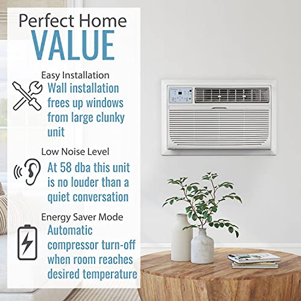 Keystone 10,000 BTU 230V Wall Mounted Air Conditioner & Heater with Dehumidifier Function - Quiet Wall AC & Heater Combo with Remote Control for Small & Medium Sized Rooms up to 450 Sq.Ft.