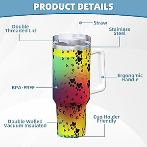 HULIBIN Paw Prints Pattern Print Double Deck Stainless Steel Travel Coffee Cup With Lid 40 Oz Ice Bully Cup