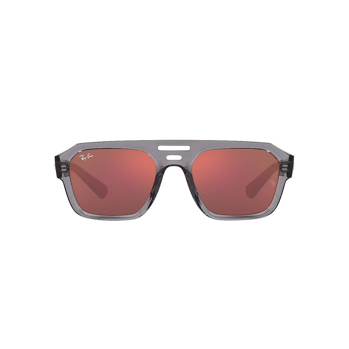Ray-Ban RB4397 Corrigan Square Sunglasses, Transparent Grey/Dark Violet Mirrored Red, 54 mm