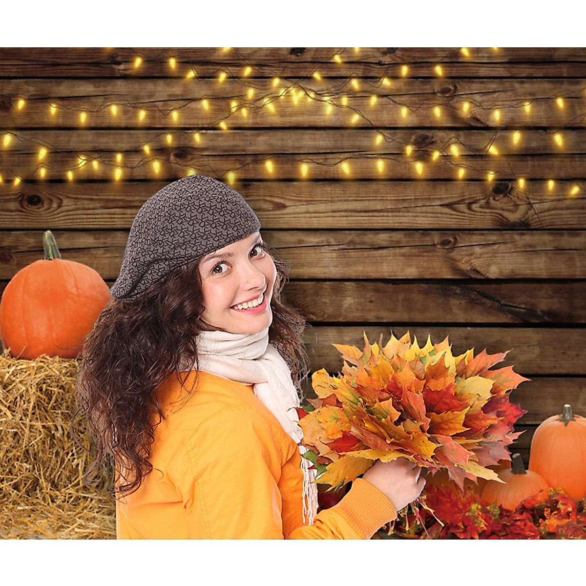 Fall Thanksgiving Wood Backdrop for Photography Party Decorations Autumn Wooden Plank Pumpkin Harvest Hay Photo Background Kids Adults Birthday Baby Shower Farm Theme Backdrop Studio Props 10x6.5ft