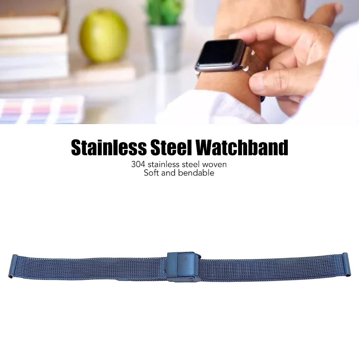 Mesh Stainless Steel Watchband, Flexible Soft Watch Strap Replacement Accessory Portable for Men Women for Home(22MM)