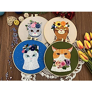 hi stone 4 Embroidery Sets for Beginners, DIY Adult Beginner Cross Stitch Kits, 4 Cross Stitch Kits, 2 Embroidery Hoops,Scissors,Needles,Needlepoint Kit for Adults