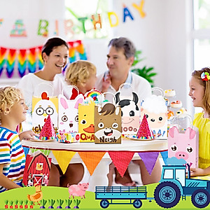 Tallew Farm Animal Party Favor Bags with Handles, Barnyard Birthday Gift Treat Goody Bags Kraft Paper Candy Gift Bag for Kids