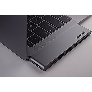 Tovatec Aluminum USB C Adapter Hub for 2016/2017 MacBook Pro 13 and 15 40Gbs Thunderbolt 3, 4k HDMI, Pass-Through Charging, Space Gray, 4.5"