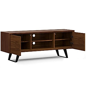 SIMPLIHOME Lowry 63 inch Wide Modern Industrial TV Media Stand in Walnut For TVs up to 70 inches for the Living Room and Entertainment Center