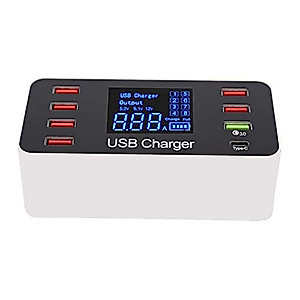Multi USB 8-Port Smart Fast Desktop Hub Wall Charger Charging Station Quick Charge 3.0 USB Type C Port With LED Display Compatible with Apple Samsung Android Smart Phone, Tablet, Nintendo Switch Games