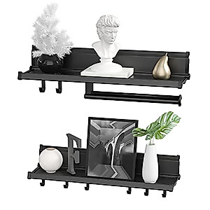 WGONEEDESS Floating Shelves Wall Mounted,2 pcs 16.5 Inch Rustic Aluminum Bathroom Shelves,Black Towel Rack for Bedroom, Living Room, Kitchen, Office(2 Pcs)
