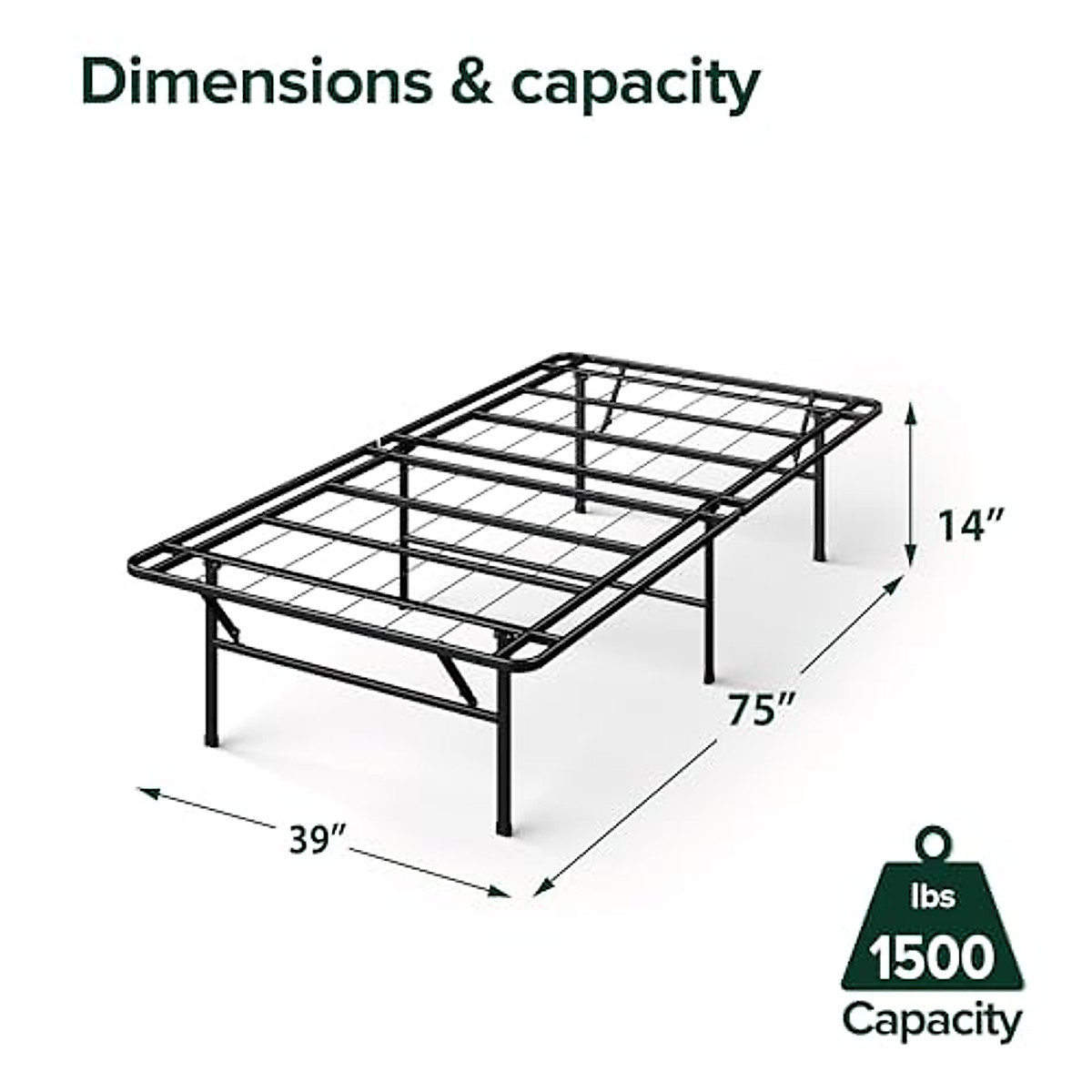 ZINUS SmartBase Heavy Duty Mattress Foundation, 14 Inch Metal Platform Bed Frame, No Box Spring Needed, Sturdy Steel Frame, Underbed Storage, Twin