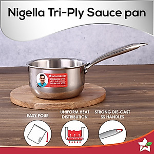 Wonderchef Nigella Tri-ply Stainless Steel 16 cm Sauce Pan | 1.5 Liters | 2.6mm Thickness | Silver |10 Years Warranty