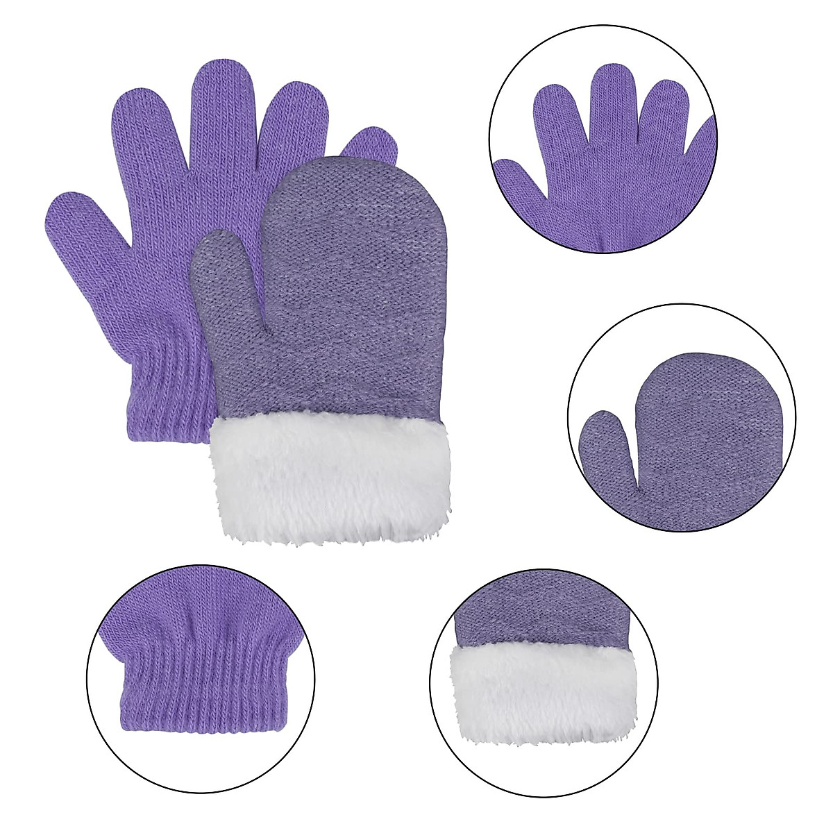 Hicdaw 6PCS Toddler Winter Hats and Baby Mittens Gloves Neck Warmer Set Baby Winter Hat Scarf Gift for Kid Boys Girls(Purple)