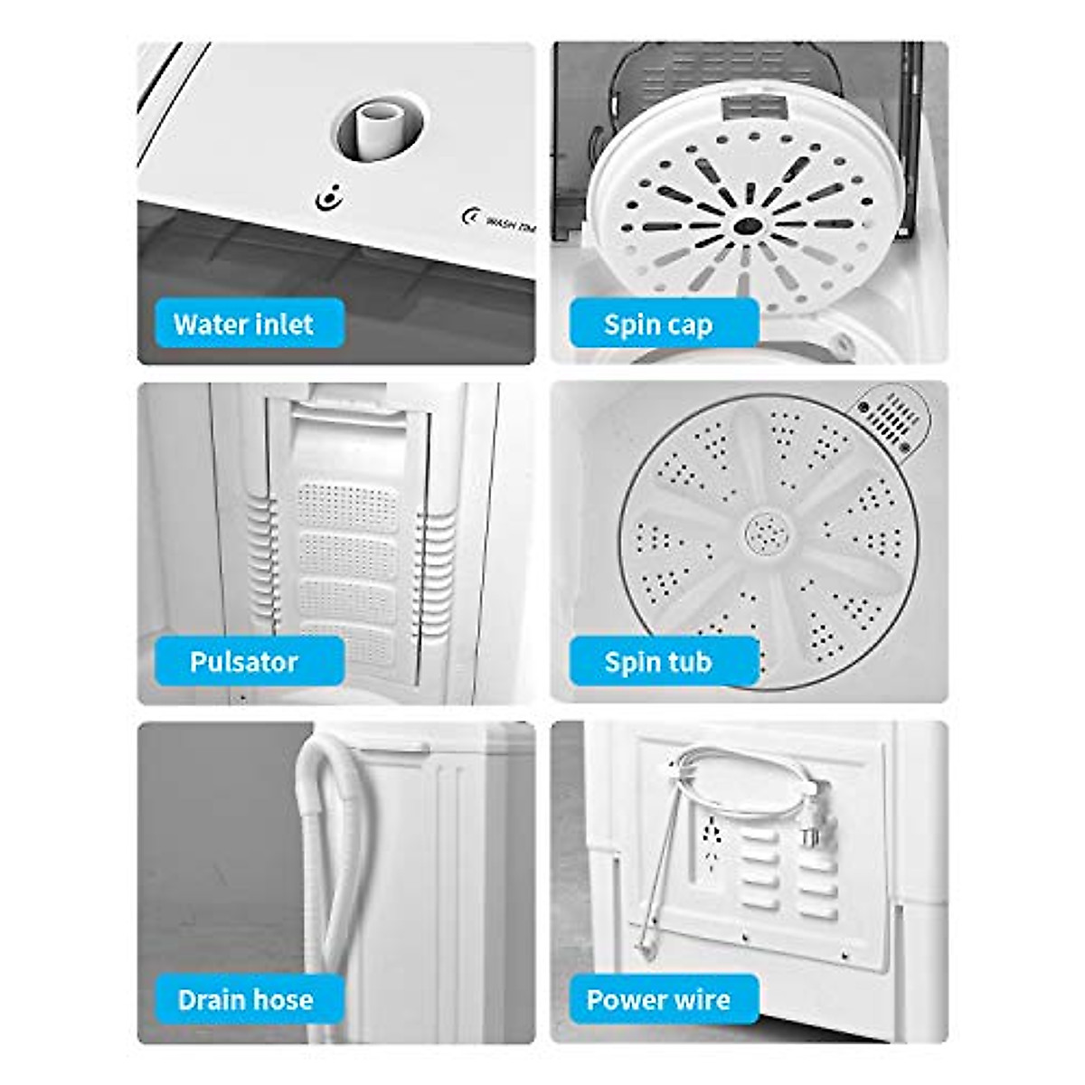 Bonnlo 26lbs Portable Washing Machine, Compact Mini Washer, Twin Tub Washer and Dryer Combo; 18LBS Washer & 8LBS Spin Dryer for Apartment, Dorms, RVs, Camping and More (Grey)