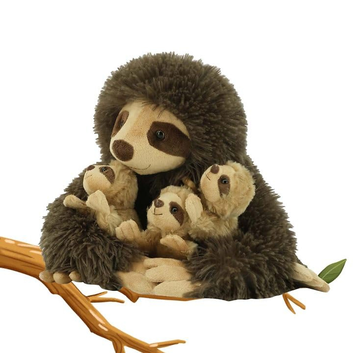 YOHAKI Sloth Plush Animal, 11.02" Cute Stuffed Sloth with 3 Baby Sloths, Easter Stuffed Sloth Animal, Washable Plush Toys, Cute Three Toed Sloth Birthday Gifts for Kids Boys and Girls, Brown