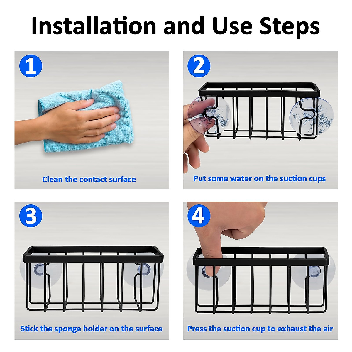 SHFKS Sponge Holder for Kitchen Sink Suction,Kitchen Sink Sponge Holder,Kitchen Sponge Holder,Dish Sponge Holder for Sink,Kitchen Sink Caddy (BLACK)