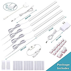 JUSJUBR 4PCS x 12inch Display Cabinet Lights Warm White, Dimmable LED Shelf Lighting with Memory Function, Bookshelf Lighting, LED Lights for Display Case/Pantry/Closet/Safe, 3000K