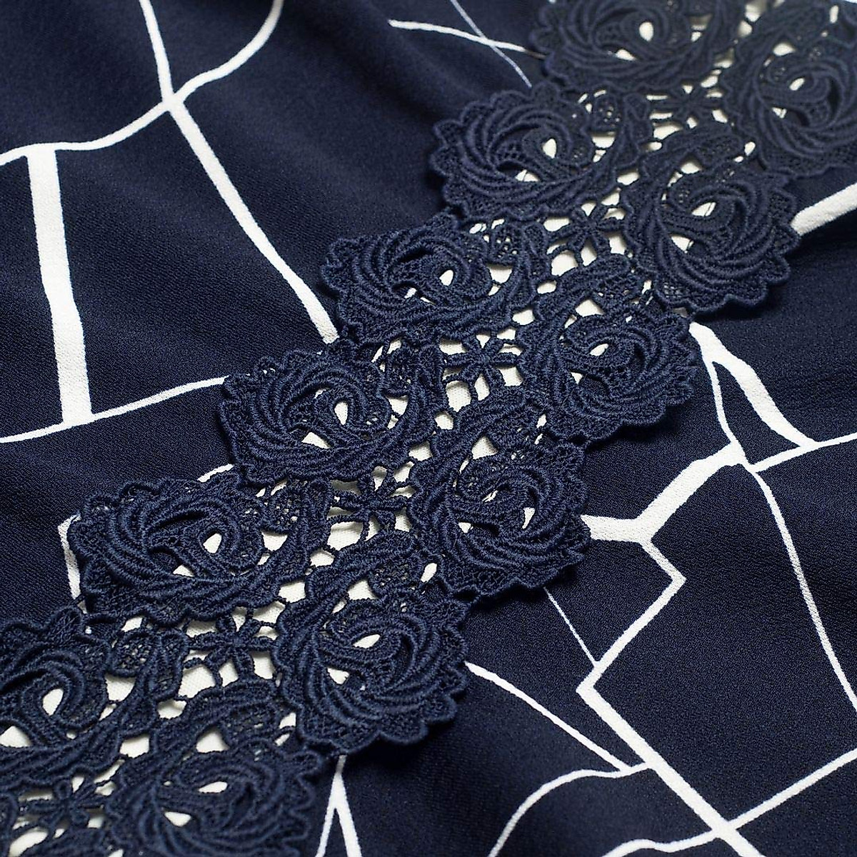 HOMEYEE Women's Sleeveless Cocktail A-Line Embroidery Casual Party Summer Wedding Guest Dress A079(4,Dark Blue Geometry)