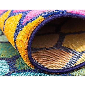 Unique Loom Estrella Collection Geometric, Abstract, Colorful, Modern, Mosaic Area Rug, Round 6' 1 x 6' 1, Multi/Blue