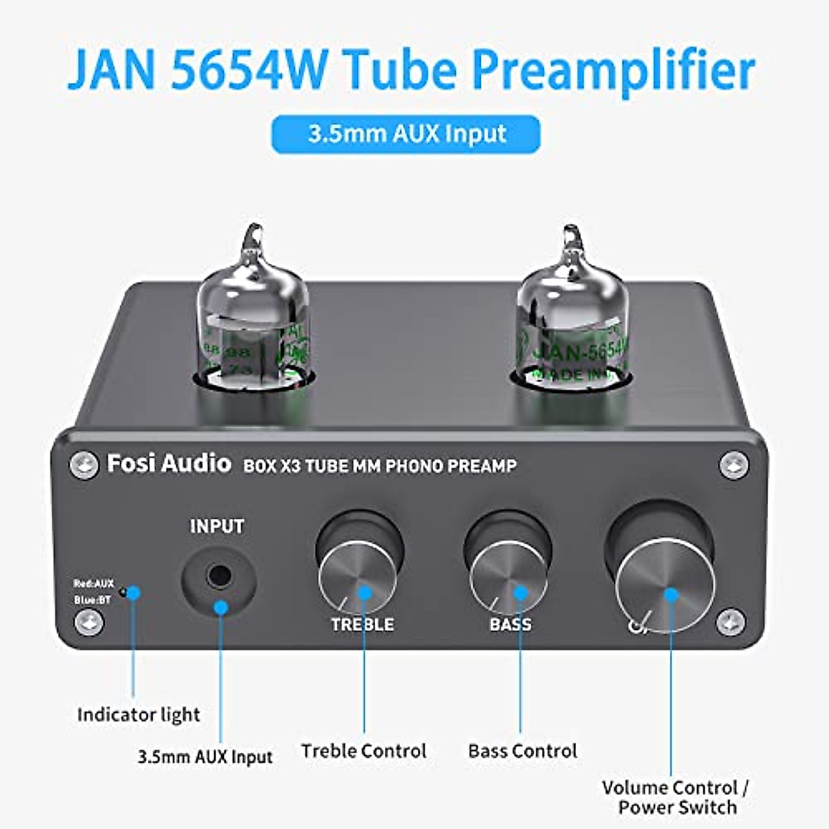 Fosi Audio Box X3 5654W Tube Phono Preamp Turntable Preamplifier for MM Phonograph Bluetooth 5.0 Mini Stereo Hi-Fi Pre-Amplifier for Home Audio Record Player Sound System