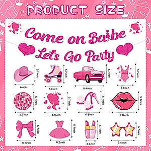 Come On Babe Let's Go Hot Pink Princess Birthday Banner and Hanging Swirl Hot Pink Girls Party Supplies Party Decorations for Bachelorette Bridal Shower Party Supplies