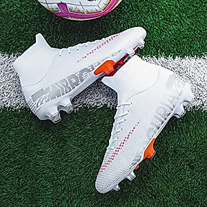 FGCVX Men's Soccer Cleats Athletic Soccer Boots Sneaker Turf Football Shoes Firm Ground White
