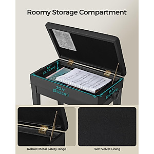 SONGMICS Adjustable Wooden Piano Bench Stool with Sheet Music Storage Black ULPB57H