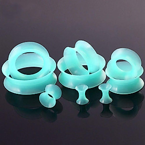 Longbeauty 3 Pairs Black/Luminous/Turquoise Thin Silicone Double Flared Flexible Tunnels Ear Skin Stretcher Plugs Gauges Kit Piercing