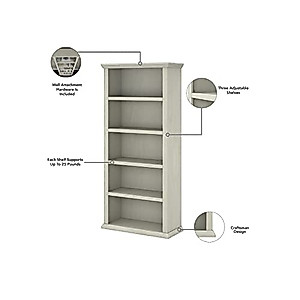 Bush Furniture Yorktown Tall 5 Shelf Bookcase, White Oak