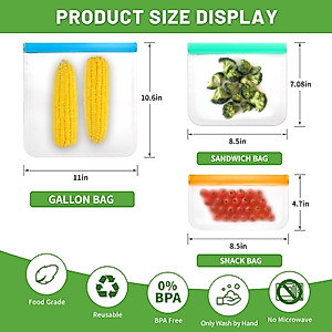 Vosyinm 12 Pack Reusable Ziplock Bags,Silicone Bags Reusable Storage,Reusable Sandwich Bags,Freezable Snack Bag for Storing Meat Lunch Fruit Veggies Snack Make-up(4 Small + 4 Medium+ 4 Large)