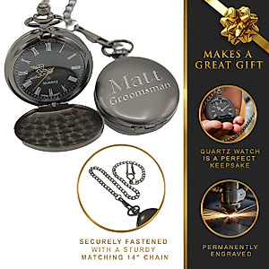 My Personal Memories, Personalized Gunmetal Gray, Black or Silver Quartz Pocket Watch with Chain - Groomsmen Wedding Party - Engraved (Gunmetal Gray)