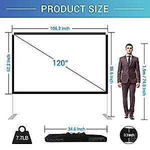 Deeteck Projector Screen and Stand - Outdoor Projector Screen 120 Inch 16:9 Projector Screen with Stand - Portable Movie Screen Projection Screen for Outside Backyard Home Camping