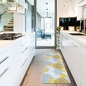 FYATHM Kitchen Mats for Floor Anti Fatigue Mats for Kitchen Floor Floral Kitchen Rugs Cushioned Non Slip Memory Foam Waterproof Mats for Sink Office Bedroom Blue Yellow