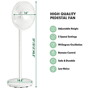 Tangkula 16-Inch Pedestal Fan with Remote Control, 90° Oscillating Standing Fan with 7 Blades, 3-level Speeds & Adjustable Heights, 30° Tilt, Stand up Floor Fan for Bedroom, Living Room, Office