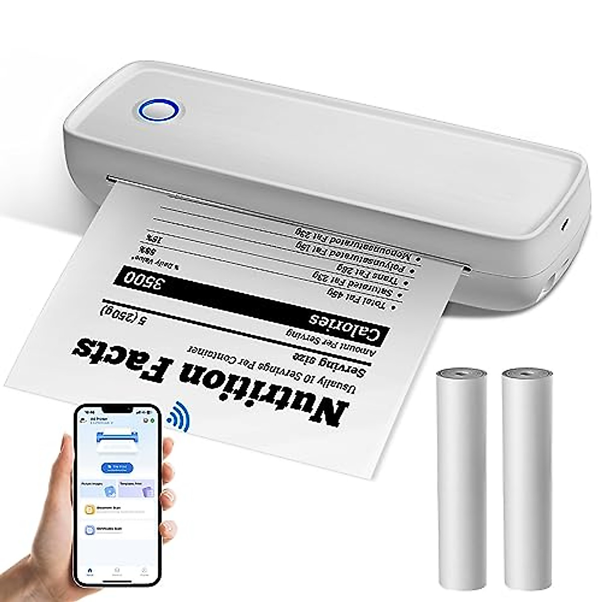 Portable Printers Wireless for Travel, Inkless Thermal Printer Supports A4 Paper (8.3"*11.7") for Mobile Monochrome Prints, Bluetooth Smart Printer Compatible with Android iOS Phones & Laptops