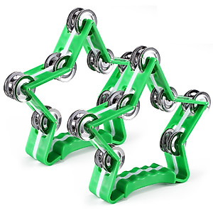 Facnogu 1 Pair Pentagram Handheld Tambourine Handbell Timbrel, Double Row Musical Percussion Instrument with 28 Nickel Steel Jingles - Green