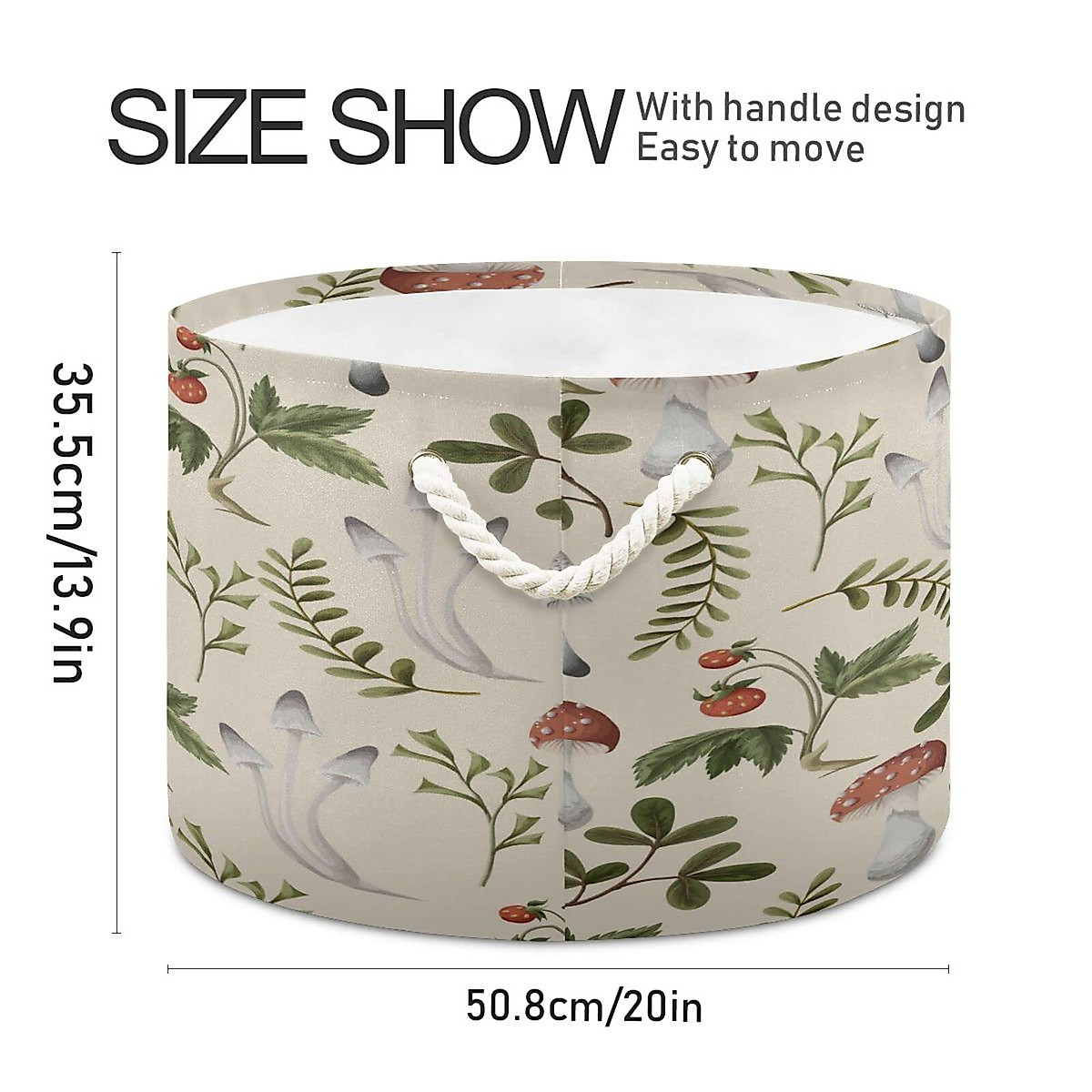 Kigai Cotton Rope Basket Mushroom Pattern Large Storage Basket for Toys Blanket Baby Laundry Basket for Nursery, Closet, Bedroom, Home Organization