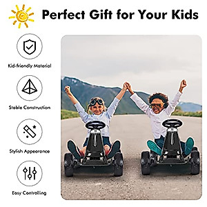 Costzon Kids Go Kart, 4 Wheel Powered Ride On Toy, Outdoor Racer Pedal Car with Clutch, Brake, EVA Rubber Tires, Adjustable Seat Gifts for Children(Black)