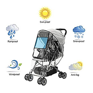 Emoly Upgraded Universal Stroller Rain Cover, Double Door Design & Large Storage Baby Stroller Weather Shield, Waterproof Stroller Cover, Food Grade EVA, Eye Protect (Black)