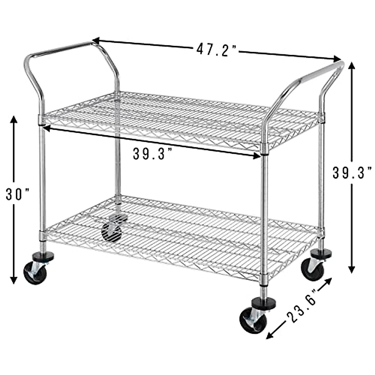 Finnhomy 2-Tier Commercial Grade Rolling Cart, Heavy Duty Utility Cart, Carts with Wheels and Double Side Handles, Kitchen Cart Trolley on Wheels, Metal Serving Cart with 600 lbs Capacity, NSF Listed
