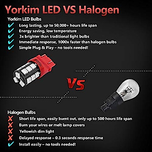 Yorkim 3157 LED Light Bulbs Red Super Bright, 3056 3156 3156A 3057 4057 3157 4157 T25 LED Bulbs for Brake Lights, Backup Reverse Lights, Reverse Tail Lights - Pack of 4