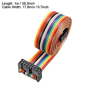 uxcell IDC Rainbow Wire Flat Ribbon Cable 14P D-type FC/FC Connector 2.54mm Pitch 1m/39.3inch Length