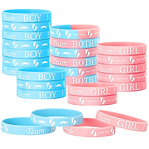 30 Pieces Gender Reveal Bracelets, Team Boy Silicone Wristbands Team Girl Gender Reveal Party Bracelets Team Both Rubber Wristband for Baby Shower Gender Reveal Party Favor Supplies (Delicate Color)