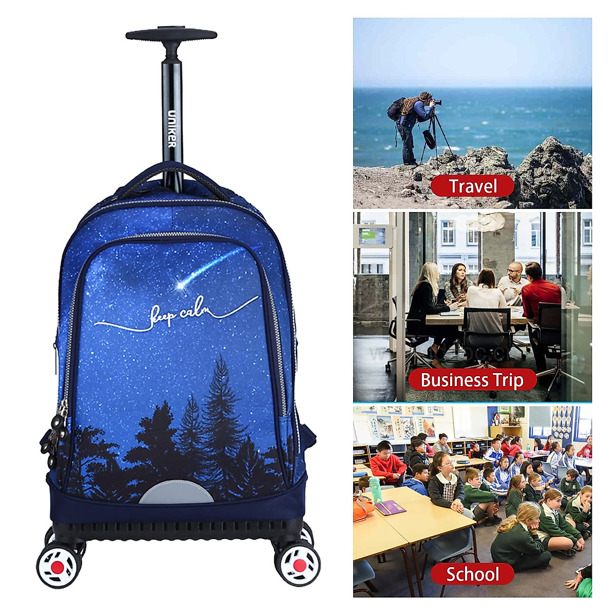 Rolling Backpack with Spinner Wheels For Teens,Roller Bookbag for Girl Boy,Wheeled Laptop Bag Fits 15.6 Inch Notebook,Luggage With Spinner Wheels For Travel,Suitcase Bag with Laptop Padded Compartment